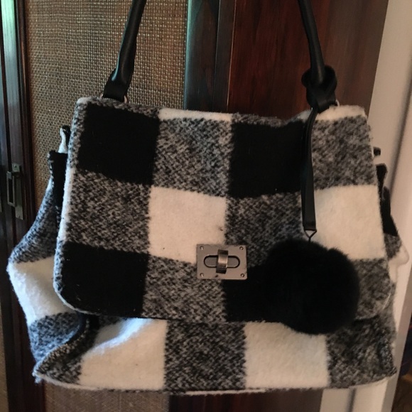 Inzi | Bags | Inzi Blk N Wht Wool Flannel Satchel Shoulder Bag | Poshmark